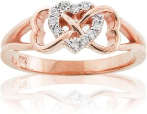 10k rose gold 1/15 cttw diamond accented triple heart infinity celtic knot band engagement ring (j-k color, i1-i2 clarity) - size 4-1/2