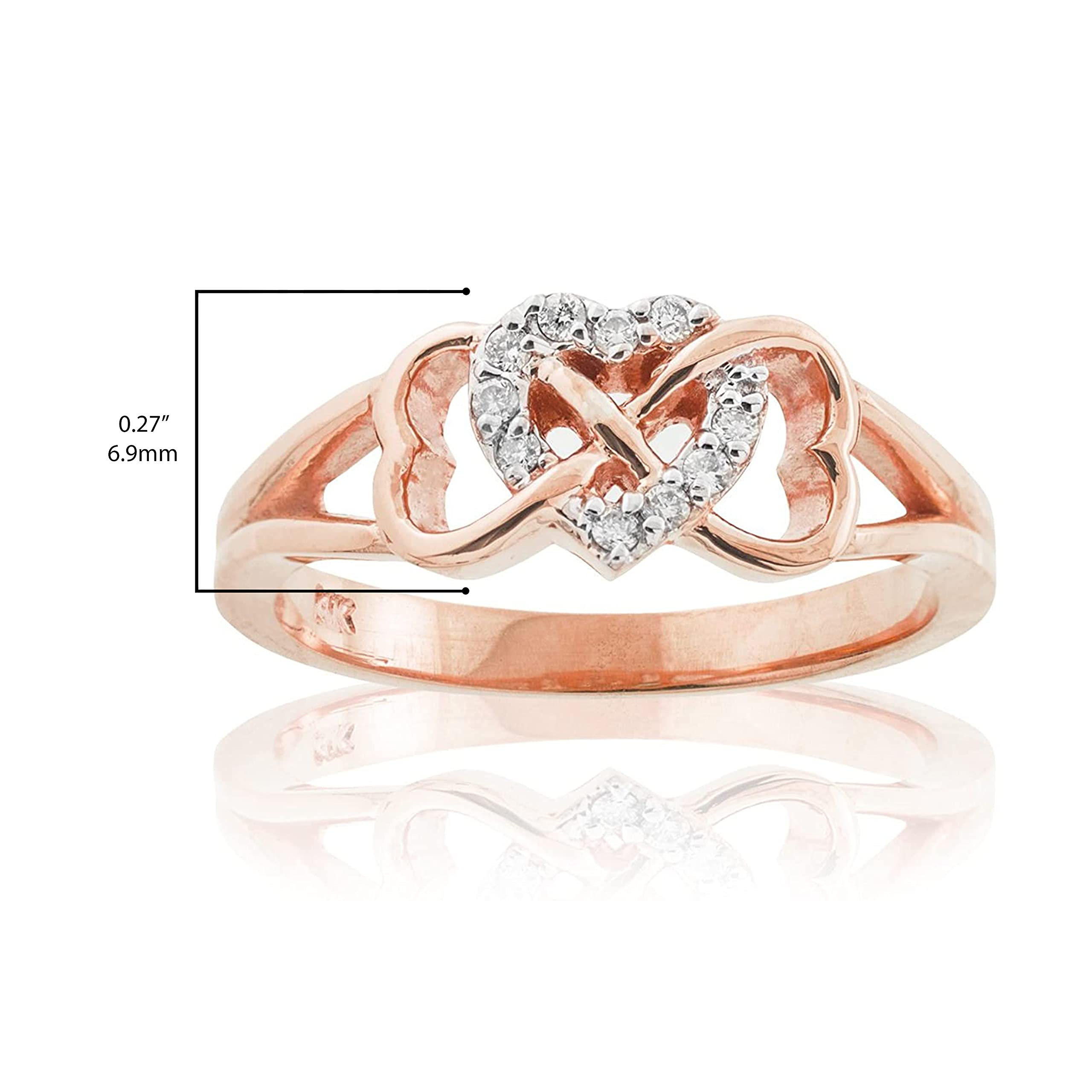 10K Rose Gold 1/15 Cttw Diamond Accented Triple Heart Infinity Celtic Knot Band Engagement Ring (J-K Color, I1-I2 Clarity) - Size 7