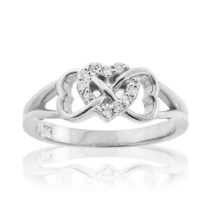 14k white gold 1/15 cttw diamond accented triple heart infinity celtic knot band engagement ring (j-k color, i1-i2 clarity) - size 7-1/2