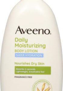 Aveeno Sheer Hydration Daily Moisturizing Fragrance-Free Lotion with Nourishing Prebiotic Oat, Fast-Absorbing Body Moisturizer for Dry Skin with Lightweight, Breathable Feel, 18 fl. oz