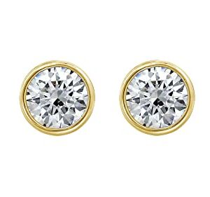 Amazon Essentials Yellow Gold Plated Sterling Silver Bezel Stud Earrings set with Infinite Elements Cubic Zirconia (2 cttw) (previously Amazon Collection)