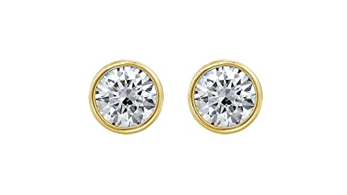 Amazon Essentials Yellow Gold Plated Sterling Silver Bezel Stud Earrings set with Infinite Elements Cubic Zirconia (2 cttw) (previously Amazon Collection)