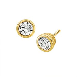 amazon essentials yellow gold plated sterling silver bezel stud earrings set with infinite elements cubic zirconia (2 cttw) (previously amazon collection)