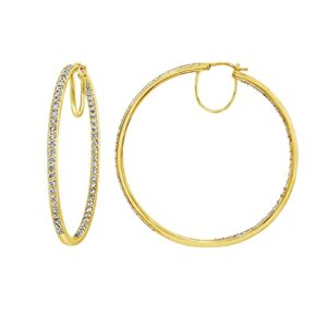 amazon essentials yellow-gold-plated sterling silver paved infinite elements cubic zirconia 2-inch round hoop earrings (7 cttw), (previously amazon collection)