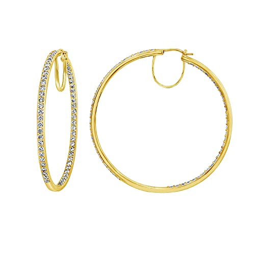 Amazon Essentials Yellow-Gold-Plated Sterling Silver Paved Infinite Elements Cubic Zirconia 2-Inch round Hoop Earrings (7 cttw), (previously Amazon Collection)