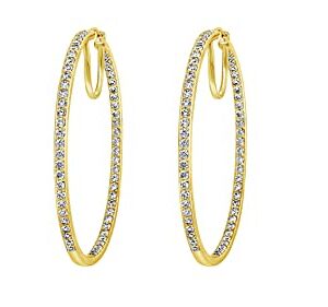 Amazon Essentials Yellow-Gold-Plated Sterling Silver Paved Infinite Elements Cubic Zirconia 2-Inch round Hoop Earrings (7 cttw), (previously Amazon Collection)