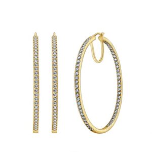 Amazon Essentials Yellow-Gold-Plated Sterling Silver Paved Infinite Elements Cubic Zirconia 2-Inch round Hoop Earrings (7 cttw), (previously Amazon Collection)