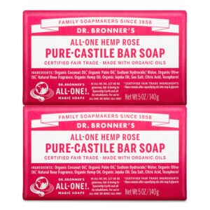 dr. bronner's - pure-castile bar soap (rose, 5 ounce, 2-pack) - made with organic oils, for face, body and hair, gentle and moisturizing, biodegradable, vegan, cruelty-free, non-gmo