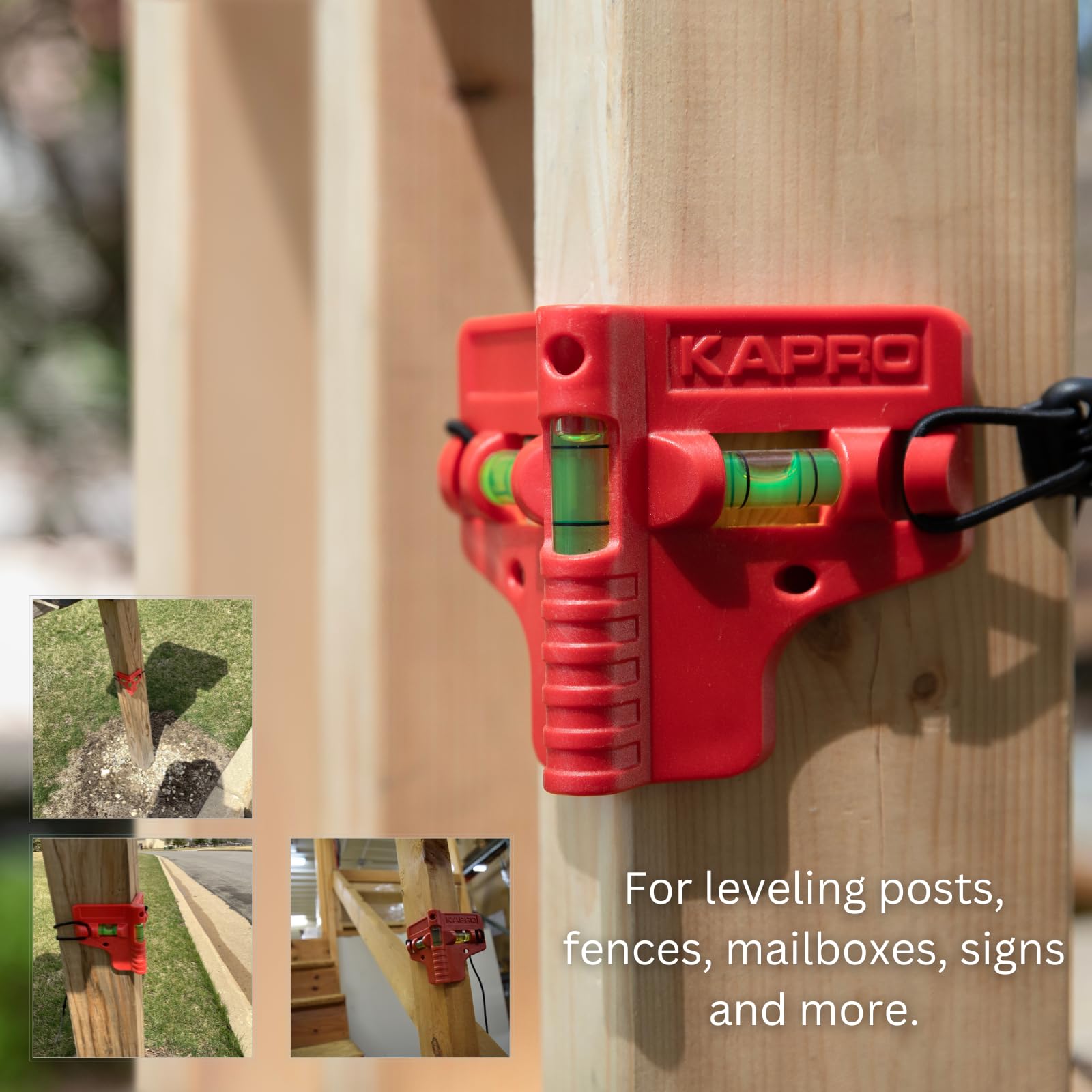 Kapro - 341 Mini Post Level - for Use on Posts, Pipes + Signs - Includes Strap and 3 Vials - Magnetic