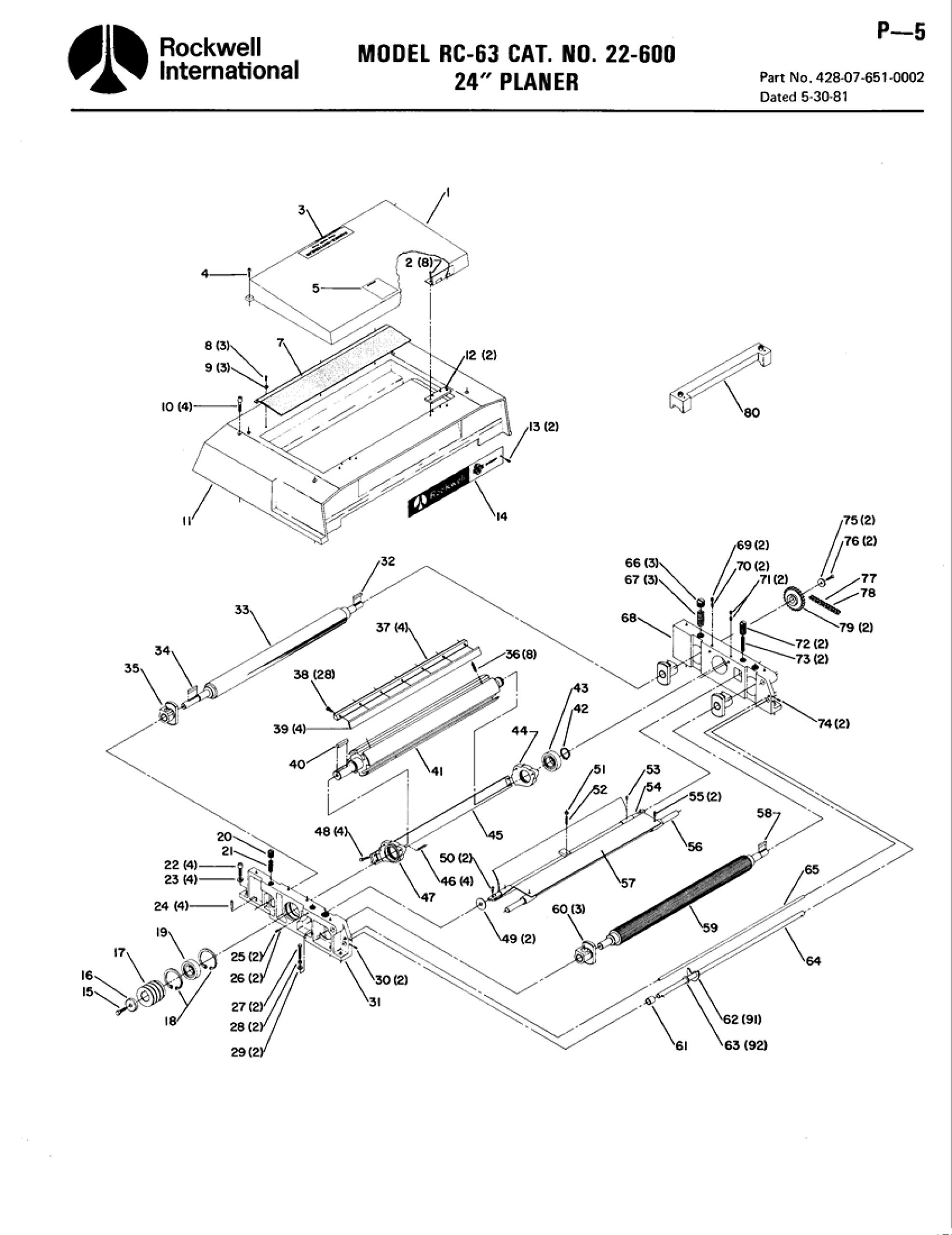 Delta 24" Model RC-63D, RC-63N Wood Planer Instruction & Parts Manual