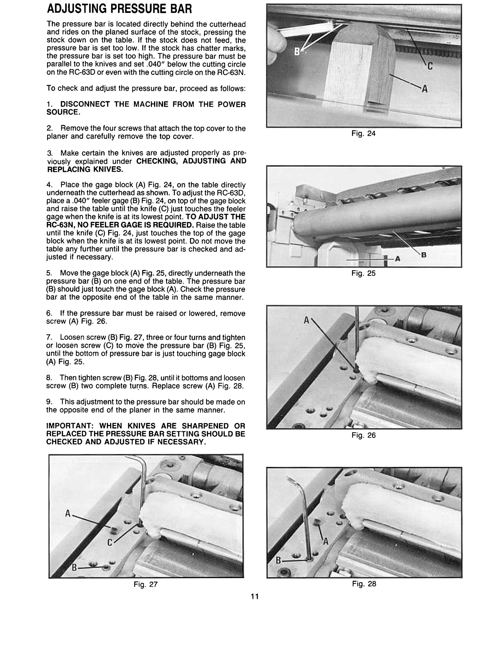 Delta 24" Model RC-63D, RC-63N Wood Planer Instruction & Parts Manual