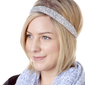 Hipsy Women's Adjustable NO SLIP Bling Glitter Headband Mixed 3pk (Silver)