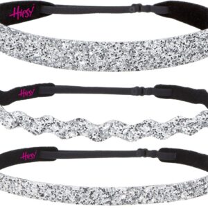 Hipsy Women's Adjustable NO SLIP Bling Glitter Headband Mixed 3pk (Silver)