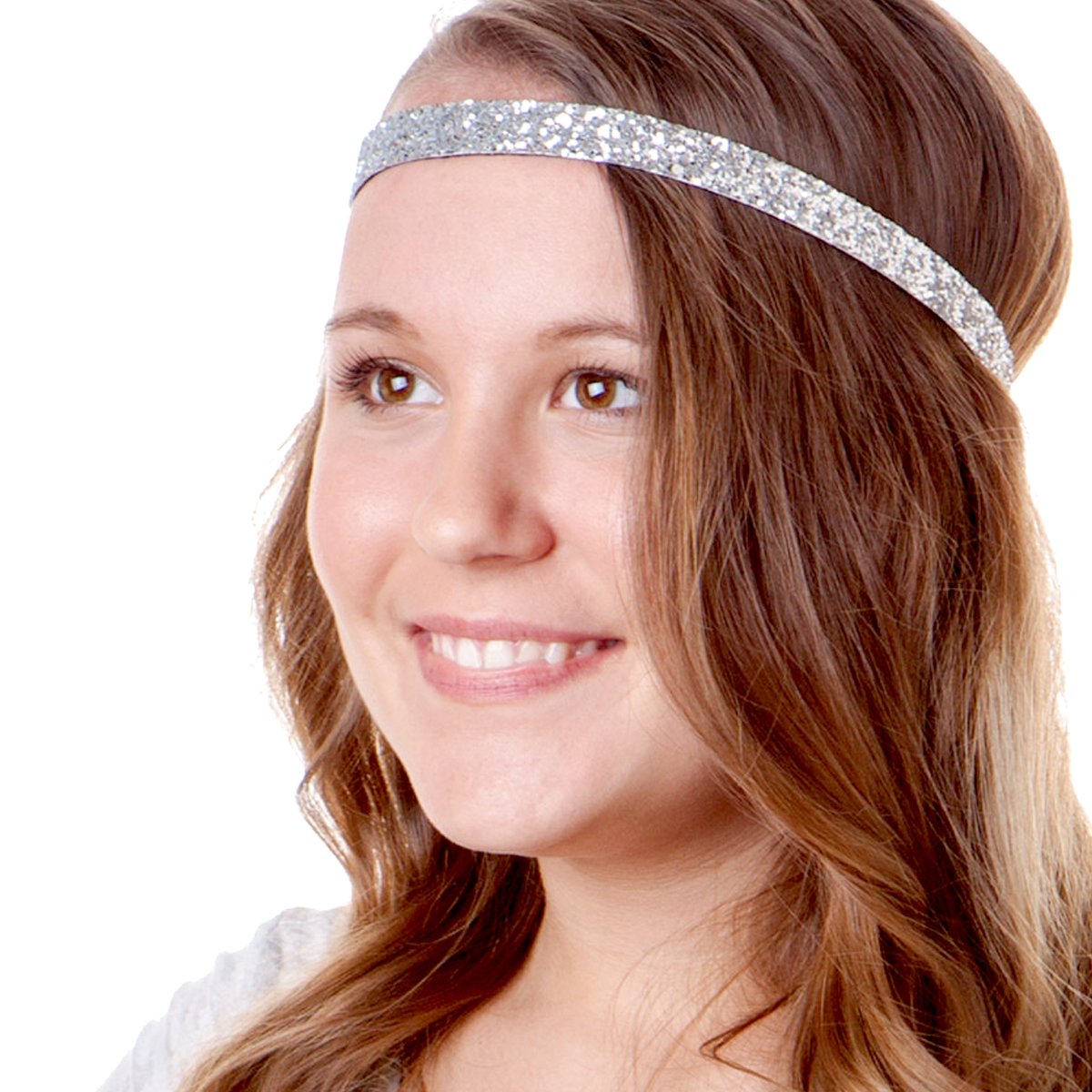 Hipsy Women's Adjustable NO SLIP Bling Glitter Headband Mixed 3pk (Silver)