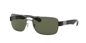 ray-ban men's rb3522 square sunglasses, gunmetal/polarized green, 64 mm