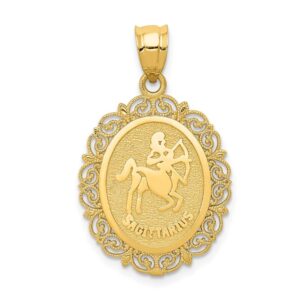 saris and things 14k yellow gold solid satin polished sagittarius zodiac oval charm pendant