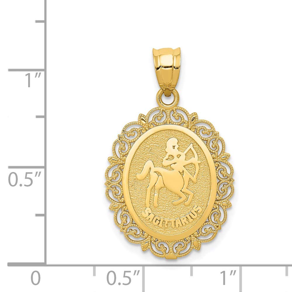 Saris and Things 14k Yellow Gold Solid Satin Polished Sagittarius Zodiac Oval Charm Pendant