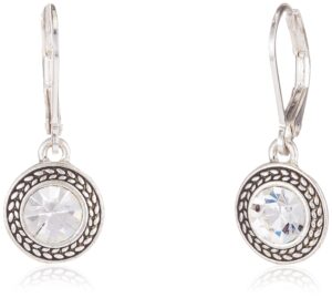 napier women's color declaration, silver tone clear crystal glass leverback drop earrings