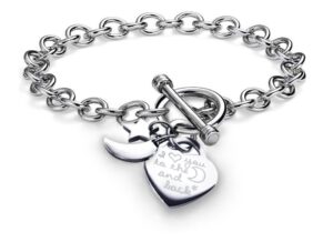 pearlina charms bracelet heart toggle i love you to the moon and back stainless steel chain 7.5"