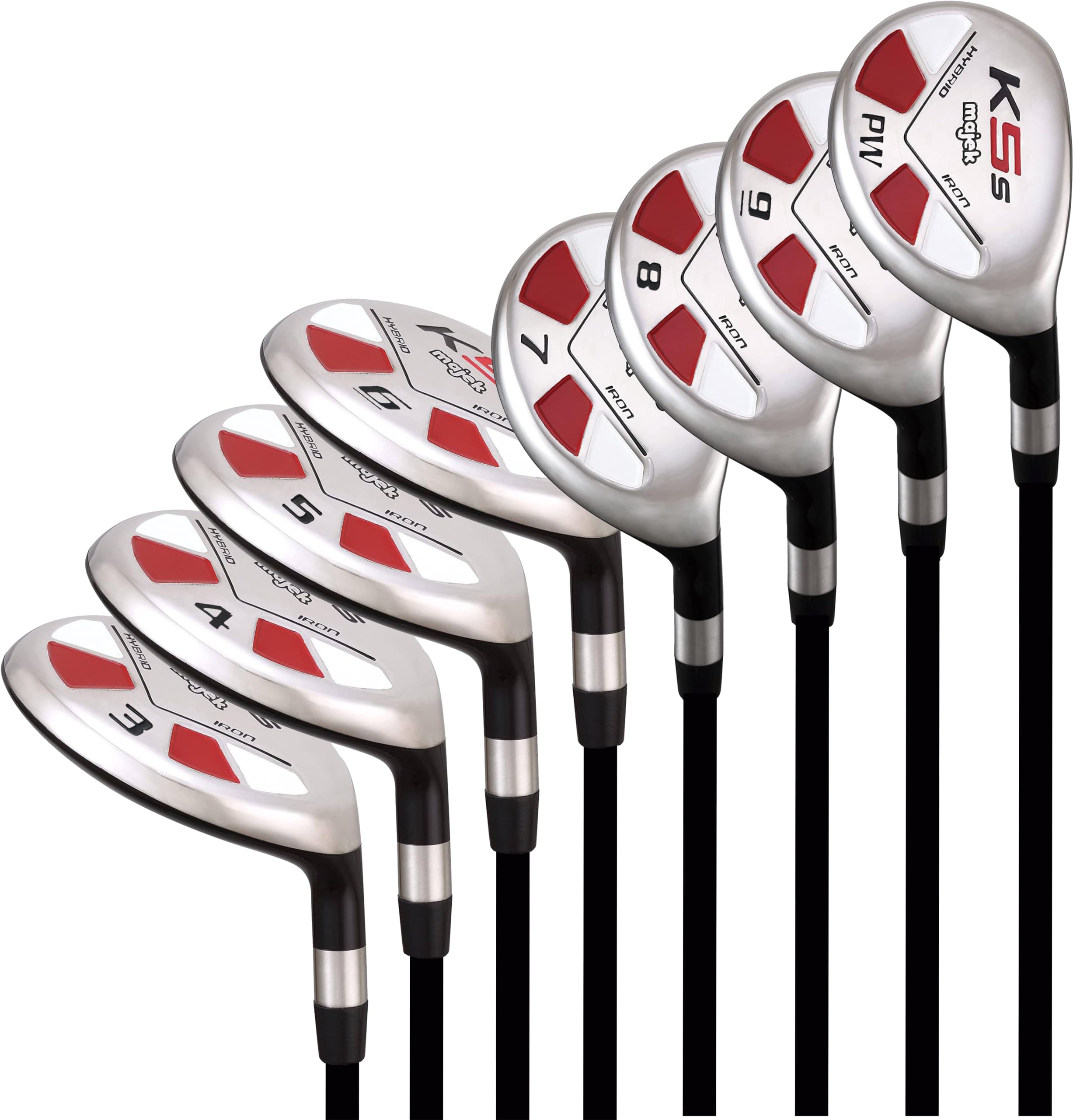 Majek Senior Mens Golf All Hybrid Complete Full Set which includes #3 4 5 6 7 8 9 PW Senior Flex with Senior Midsize K5s Design High Traction Tech Grips Right Handed Clubs