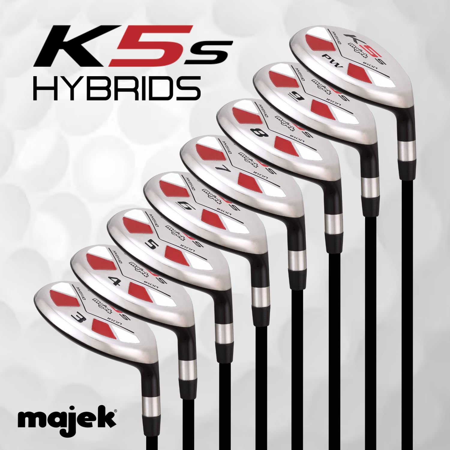 Majek Senior Mens Golf All Hybrid Complete Full Set which includes #3 4 5 6 7 8 9 PW Senior Flex with Senior Midsize K5s Design High Traction Tech Grips Right Handed Clubs