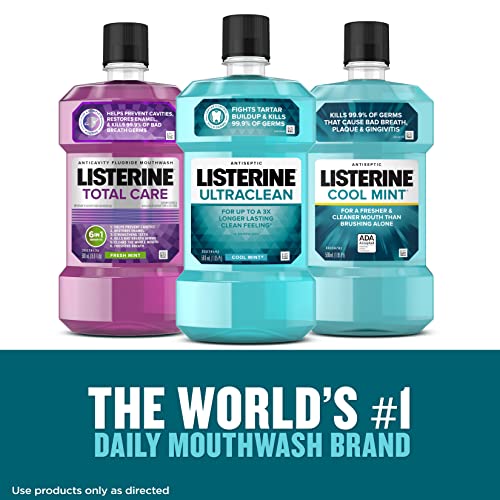 Listerine Ultraclean Oral Care Antiseptic Mouthwash, Everfresh Technology to Help Fight Bad Breath, Gingivitis, Plaque & Tartar, ADA-Accepted Tartar Control Oral Rinse, Cool Mint, 1.5 L