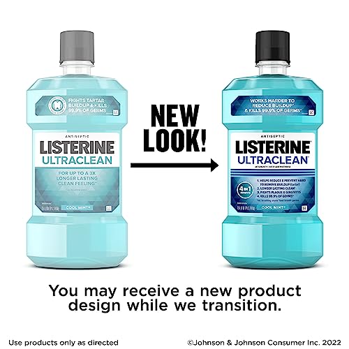 Listerine Ultraclean Oral Care Antiseptic Mouthwash, Everfresh Technology to Help Fight Bad Breath, Gingivitis, Plaque & Tartar, ADA-Accepted Tartar Control Oral Rinse, Cool Mint, 1.5 L