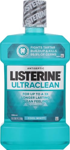 Listerine Ultraclean Oral Care Antiseptic Mouthwash, Everfresh Technology to Help Fight Bad Breath, Gingivitis, Plaque & Tartar, ADA-Accepted Tartar Control Oral Rinse, Cool Mint, 1.5 L