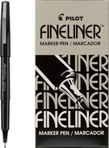 pilot fineliner markers pen set, black fine point line for drawing, 12 count per box