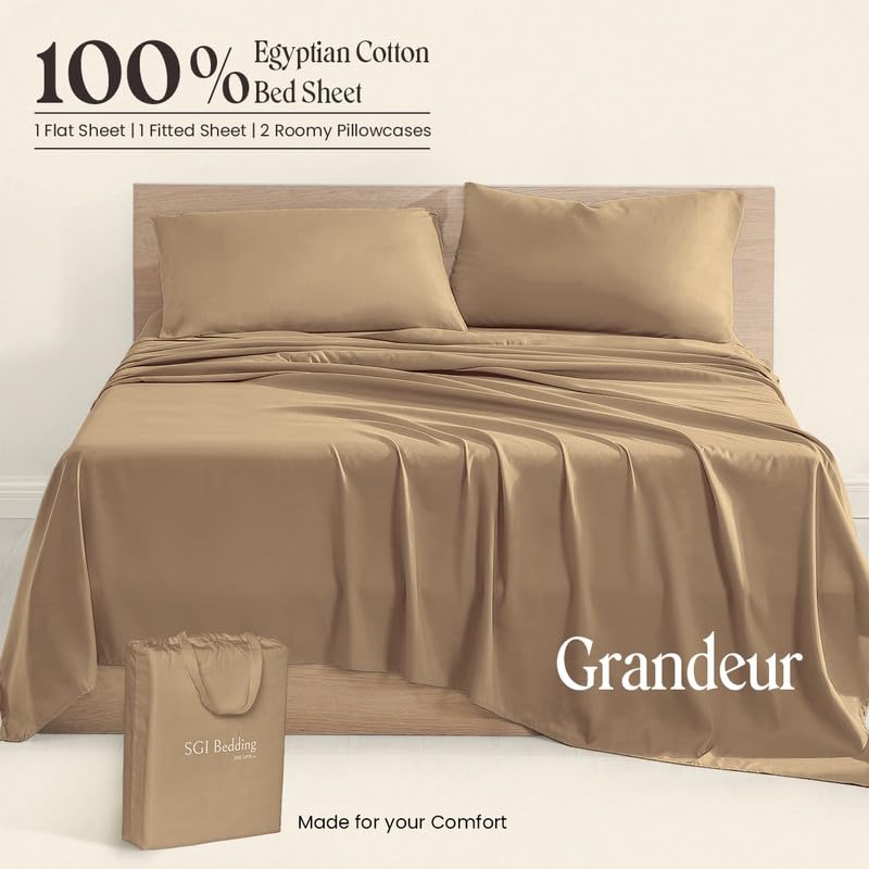 SGI bedding 600 Thread Count 4 Piece 100% Egyptian Cotton RV King Size Sheets Set, 15" Deep Pocket Sheet Set, Premium, Breathable, Soft and Hotel-Quality Luxury Sheets - Taupe