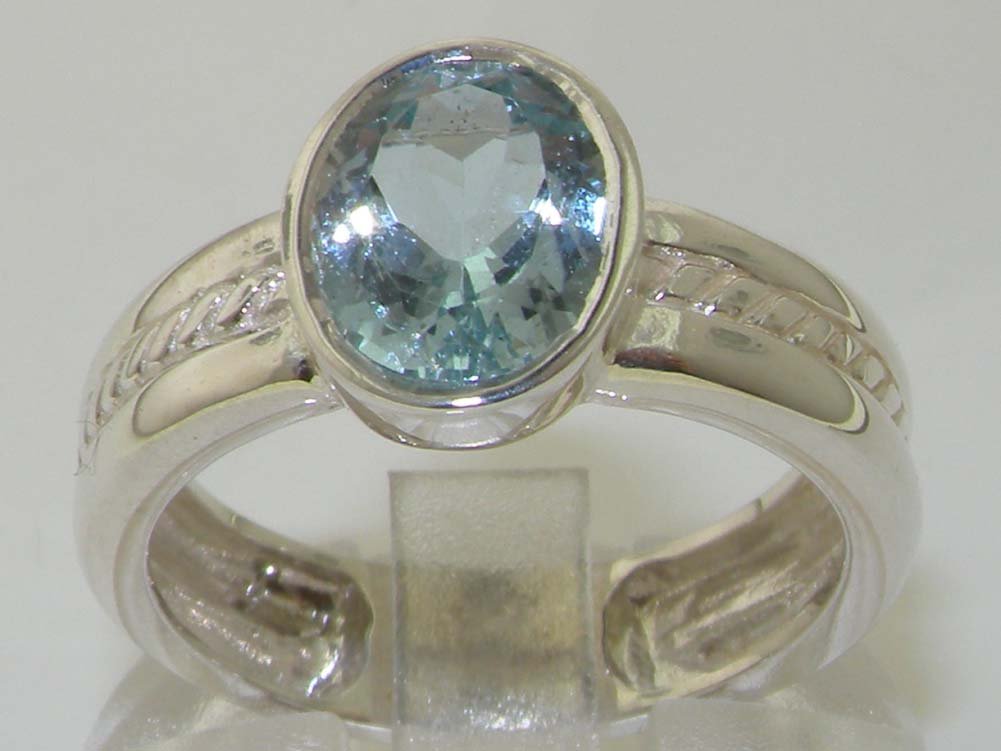 925 Sterling Silver Natural Aquamarine Womens Solitaire Ring - Size 5.5