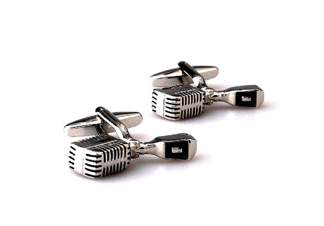 MRCUFF Microphone Radio DJ MC Music Pair of Cufflinks in a Presentation Gift Box & Polishing Cloth