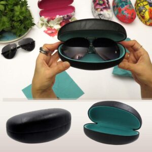 MyEyeglassCase Hard Sunglasses Case - Large Glasses case in Smooth Rich Black - Eyeglass Case Hard shell fits Large to Extra Large curved Sunglasses with microfiber Pouch & Cloth (AS413 Black2)