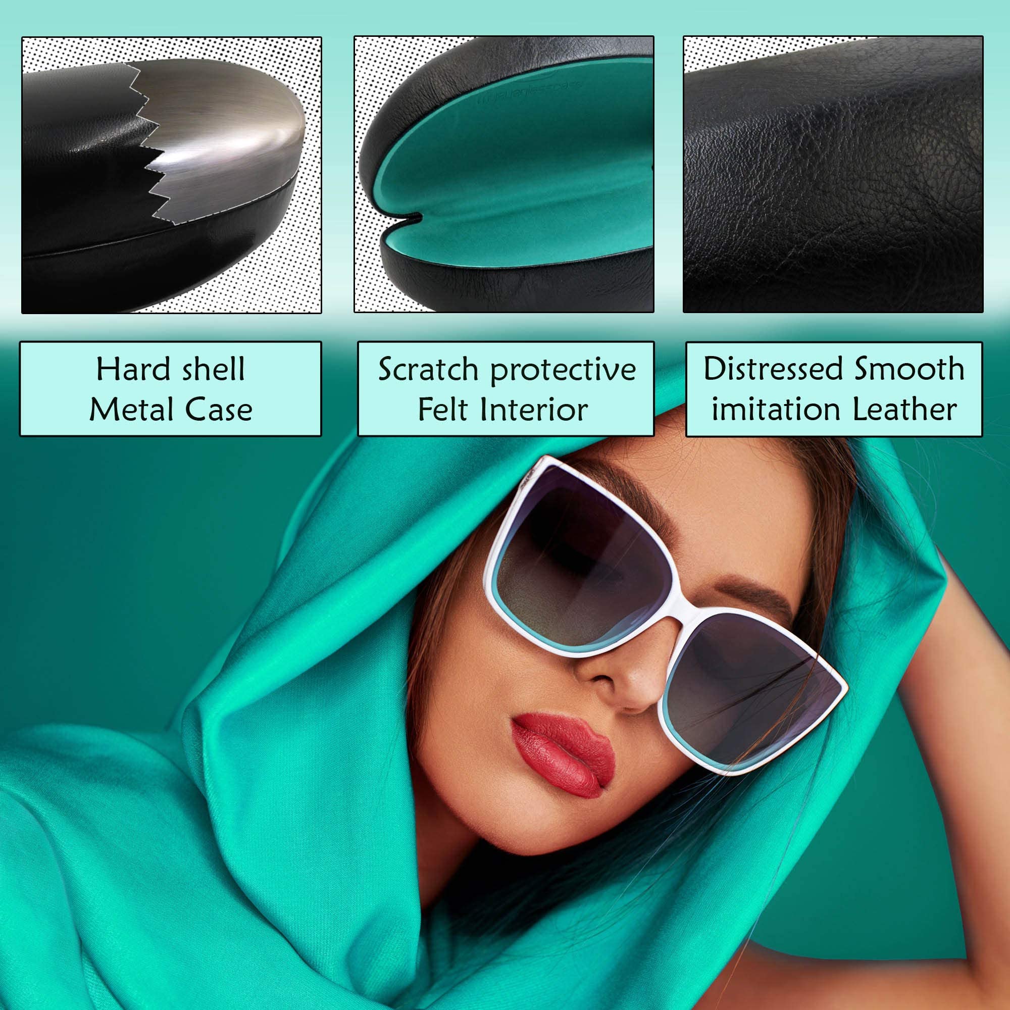 MyEyeglassCase Hard Sunglasses Case - Large Glasses case in Smooth Rich Black - Eyeglass Case Hard shell fits Large to Extra Large curved Sunglasses with microfiber Pouch & Cloth (AS413 Black2)