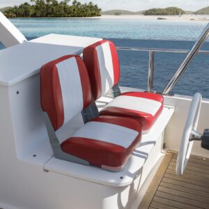 Leader Accessories Deluxe Folding Marine Boat Seat (White/Red)