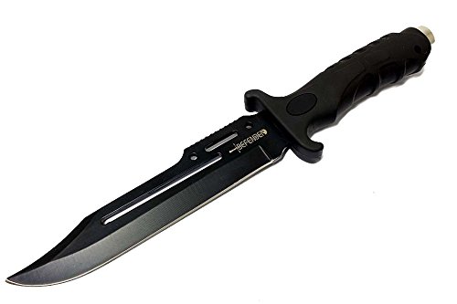 10.5" Black Hunting Knife Rubber Handle with Sheath