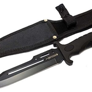 10.5" Black Hunting Knife Rubber Handle with Sheath