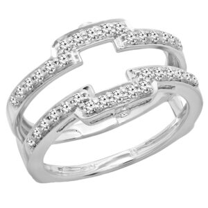 dazzlingrock collection 0.50 carat (ctw) round white diamond ladies anniversary wedding enhancer guard double band 1/2 ct, 14k white gold, size 6