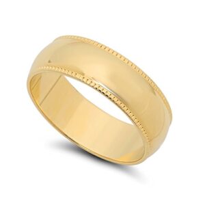 the bling factory 14k yellow gold heavy plated 6mm milgrain edged domed wedding band, size 6