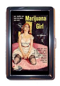 marijuana girl classic lowbrow pulp art stainless steel id or cigarettes case (king size)