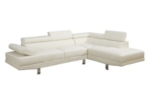 poundex 2 pieces faux leather sectional right chaise sofa, assorted in white