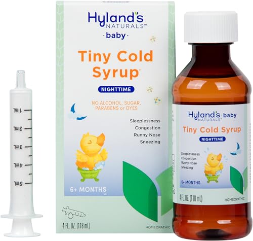 Hyland's Naturals Baby Tiny Cold Syrup, Nighttime PM, Natural Relief of Sneezing, Runny Nose, Congestion & Sleeplessness, 4 Ounce