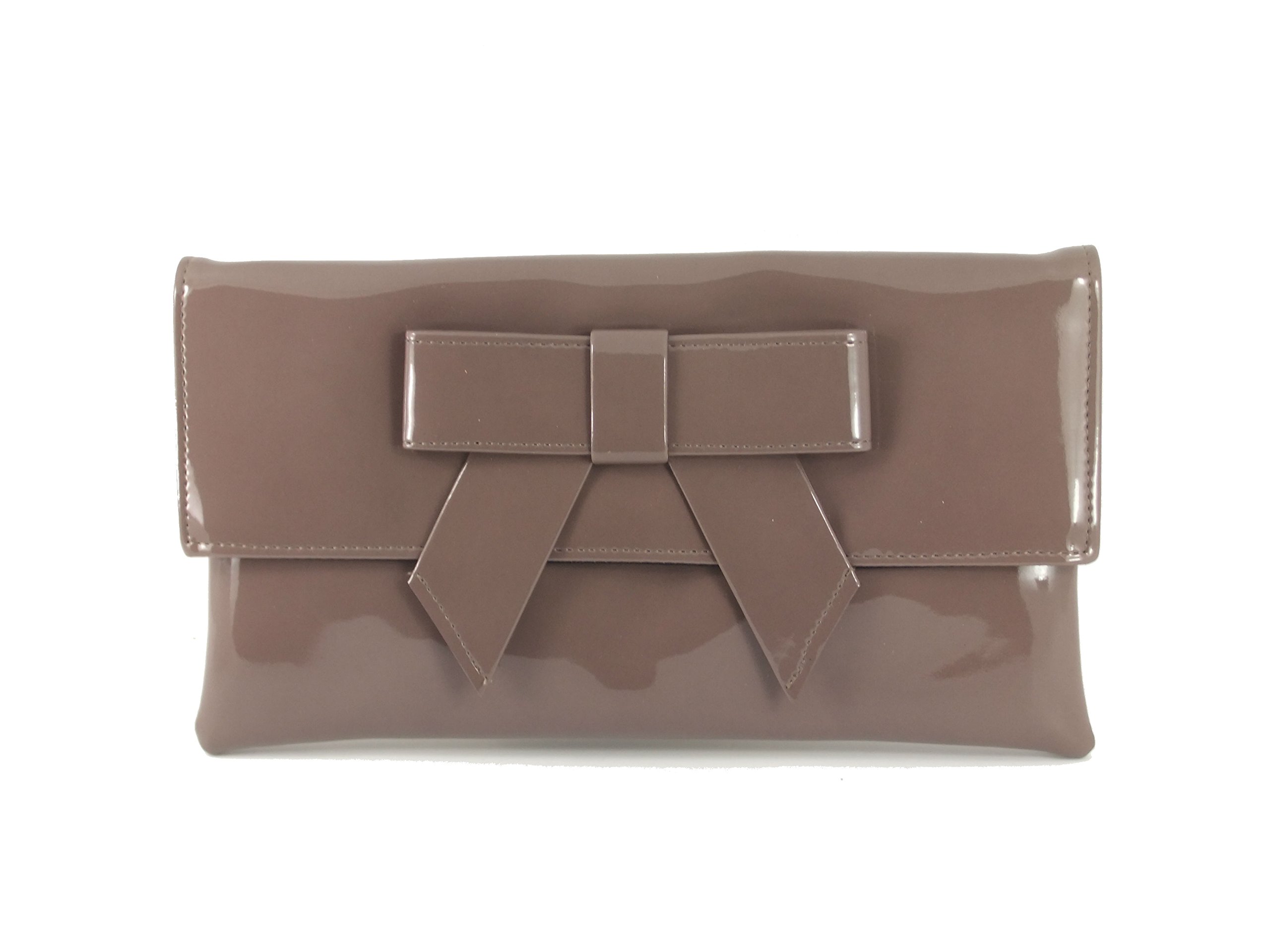 LONI Womens Cute Patent Faux Leather Clutch bag/Shoulder Bag in Cafe Latte Beige