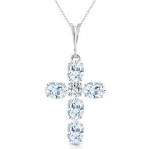 galaxy gold gg 1.75 ctw 14k 18" solid white gold necklace with natural aquamarine cross pendant