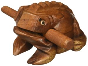 medium 4” wood frog guiro rasp - percussion musical instrument tone block - wooden frog instrument with stick, frog noise maker by world percussion usa