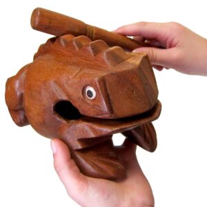 deluxe extra-large 8" wood frog guiro rasp - percussion musical instrument tone block - wooden frog instrument with stick, frog noise maker by world percussion usa