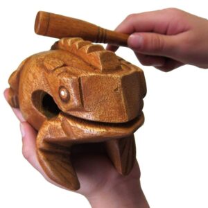 deluxe large 6" wood frog guiro rasp - percussion musical instrument tone block - wooden frog instrument with stick, frog noise maker by world percussion usa