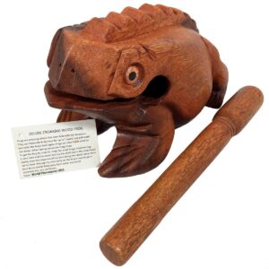 Deluxe Large 6" Wood Frog Guiro Rasp - Percussion Musical Instrument Tone Block - Wooden Frog Instrument with Stick, Frog Noise Maker by World Percussion USA