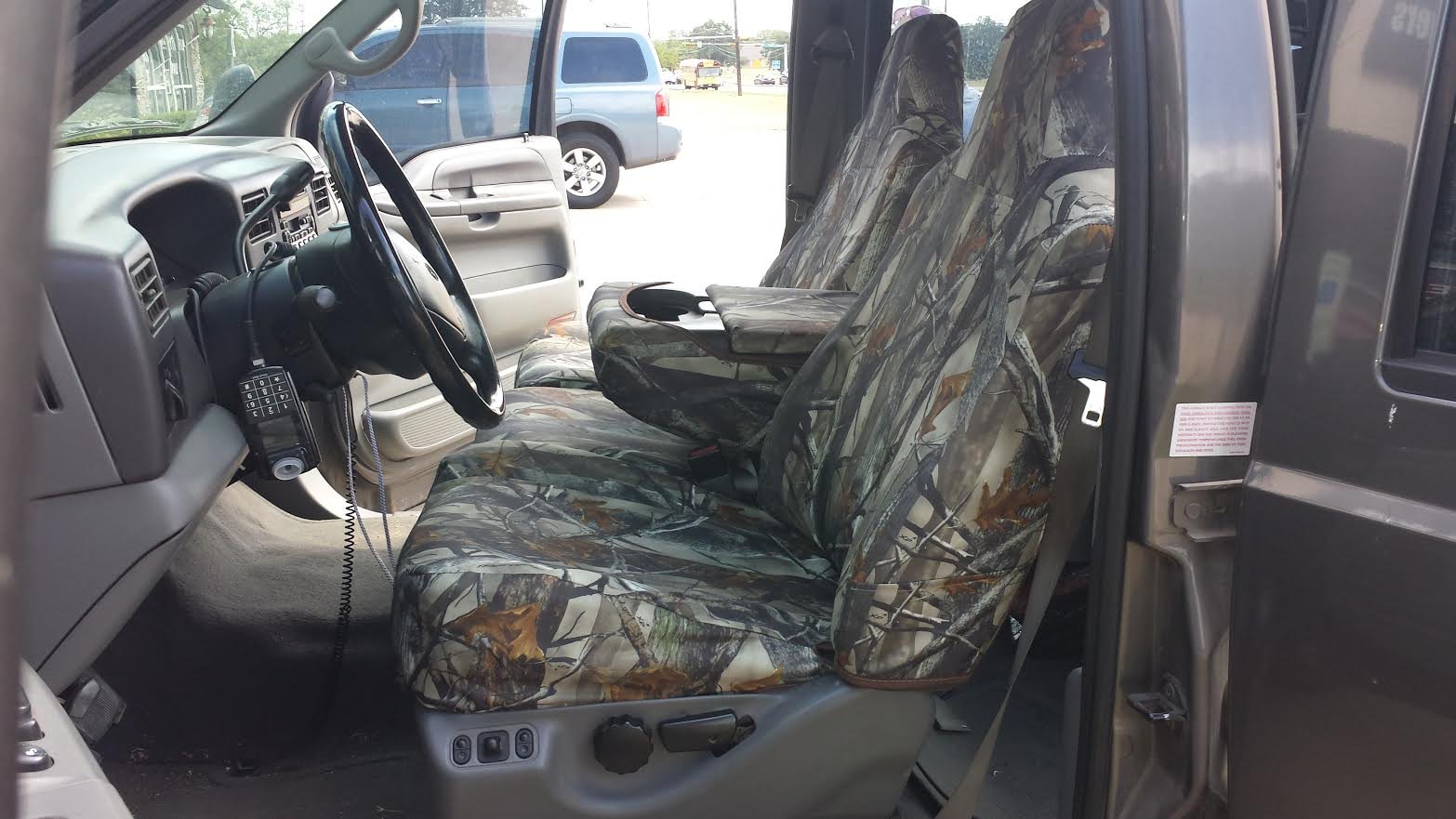 Durafit Seat Covers | FD77 XD3-C | 2002-2007 Ford F250-F550 Front/Back Car Seat Cover in XD3 Camo Endura Fabric | Front 40/20/40 High Back | Rear is Solid Bench | Not for 60/40 Double Cab only