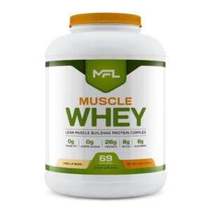 mfl muscle whey protein l 28g of protein l 8g bcaas l keto friendly l low carbs l 5 lbs. (vanilla bean)